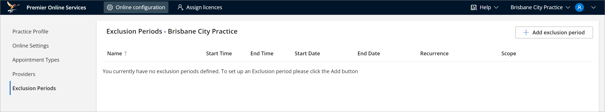 Set up exclusion periods