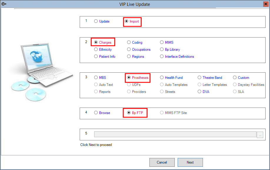 Import or update prosthesis items